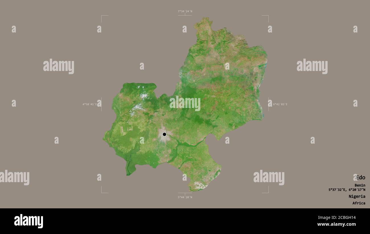 Area of Edo, state of Nigeria, isolated on a solid background in a ...