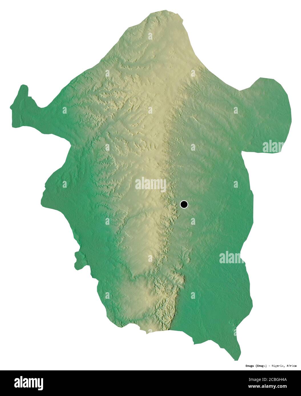 Shape of Enugu, state of Nigeria, with its capital isolated on white ...