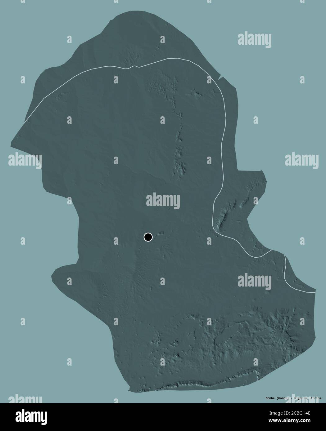 Shape of Gombe, state of Nigeria, with its capital isolated on a solid ...