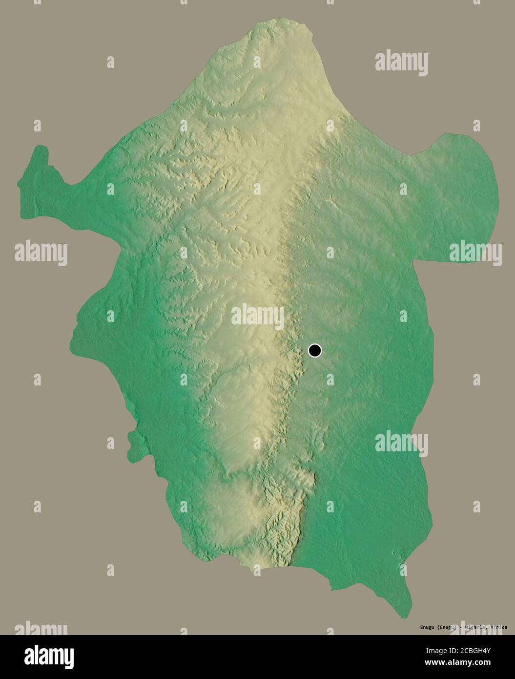Shape of Enugu, state of Nigeria, with its capital isolated on a solid ...