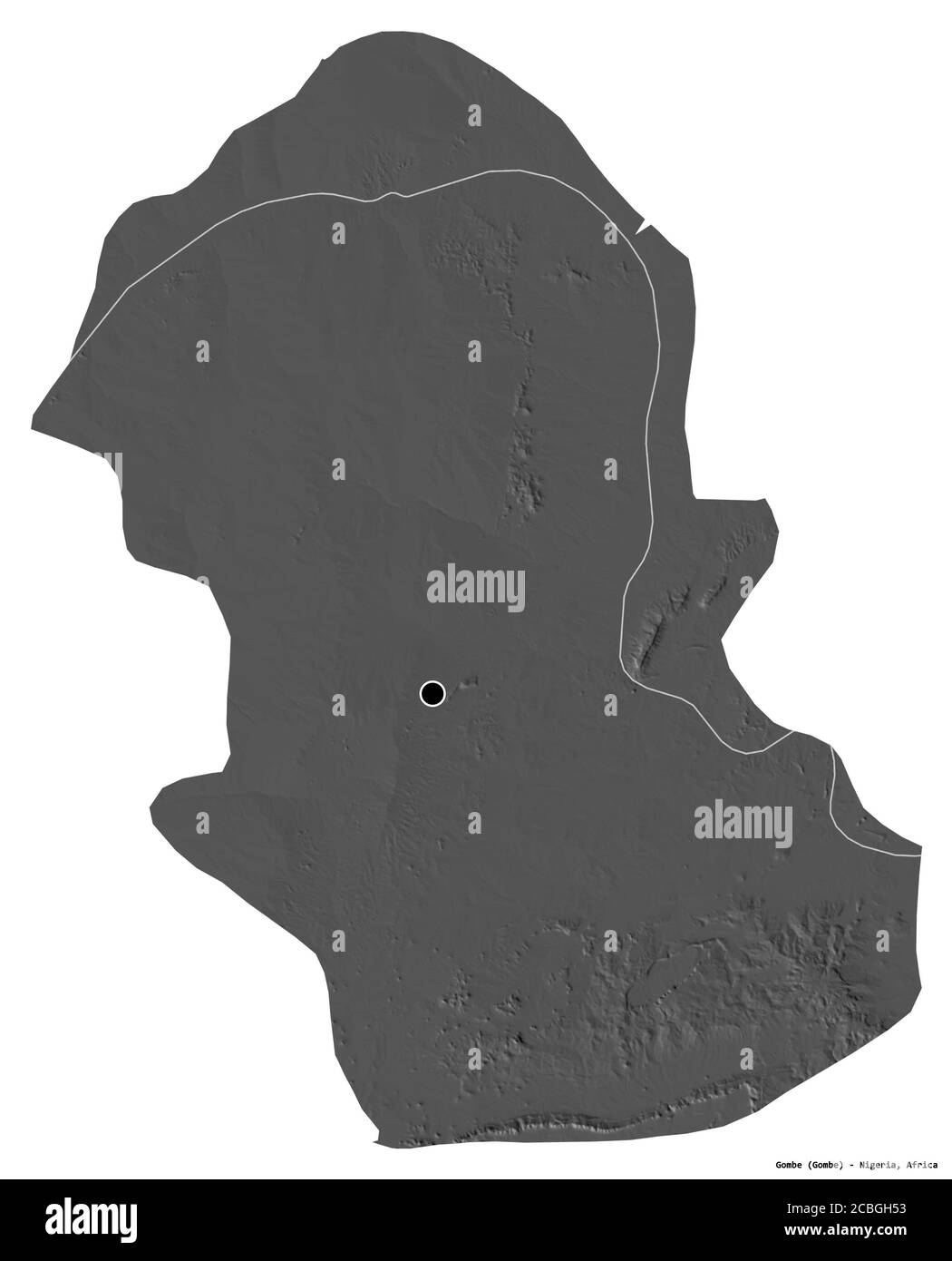 Shape of Gombe, state of Nigeria, with its capital isolated on white ...