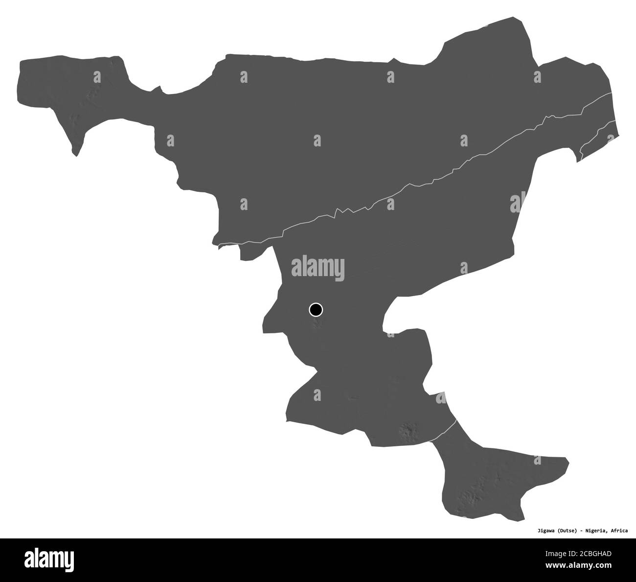 Shape of Jigawa, state of Nigeria, with its capital isolated on white ...