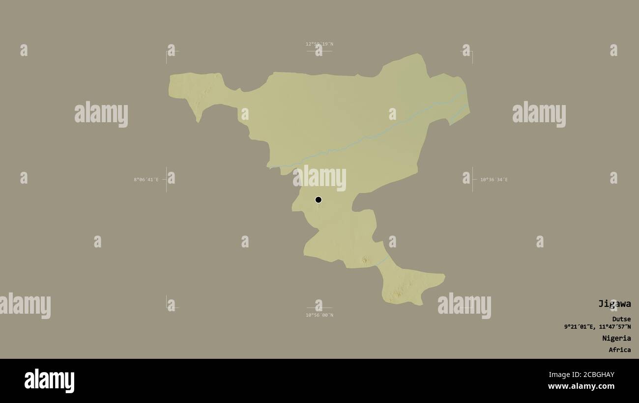 Area of Jigawa, state of Nigeria, isolated on a solid background in a ...