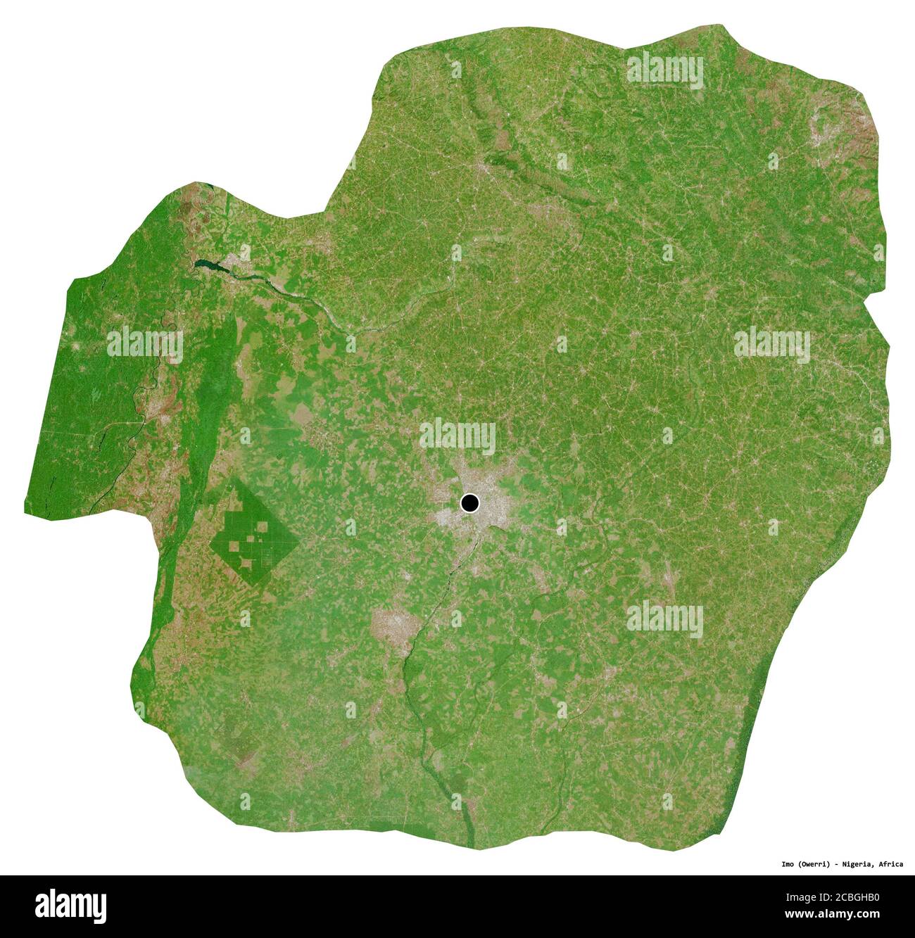 Shape of Imo, state of Nigeria, with its capital isolated on white ...