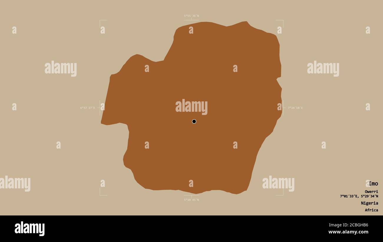 Area of Imo, state of Nigeria, isolated on a solid background in a ...