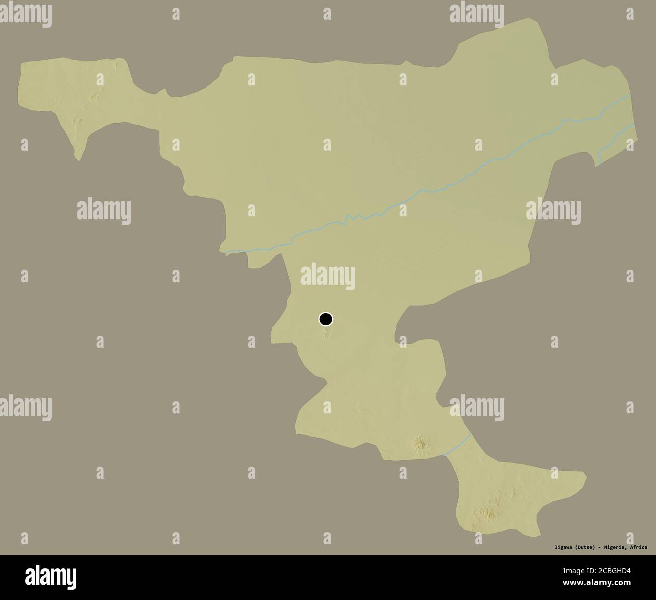 Shape of Jigawa, state of Nigeria, with its capital isolated on a solid ...