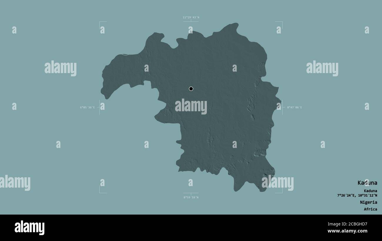 Area of Kaduna, state of Nigeria, isolated on a solid background in a ...