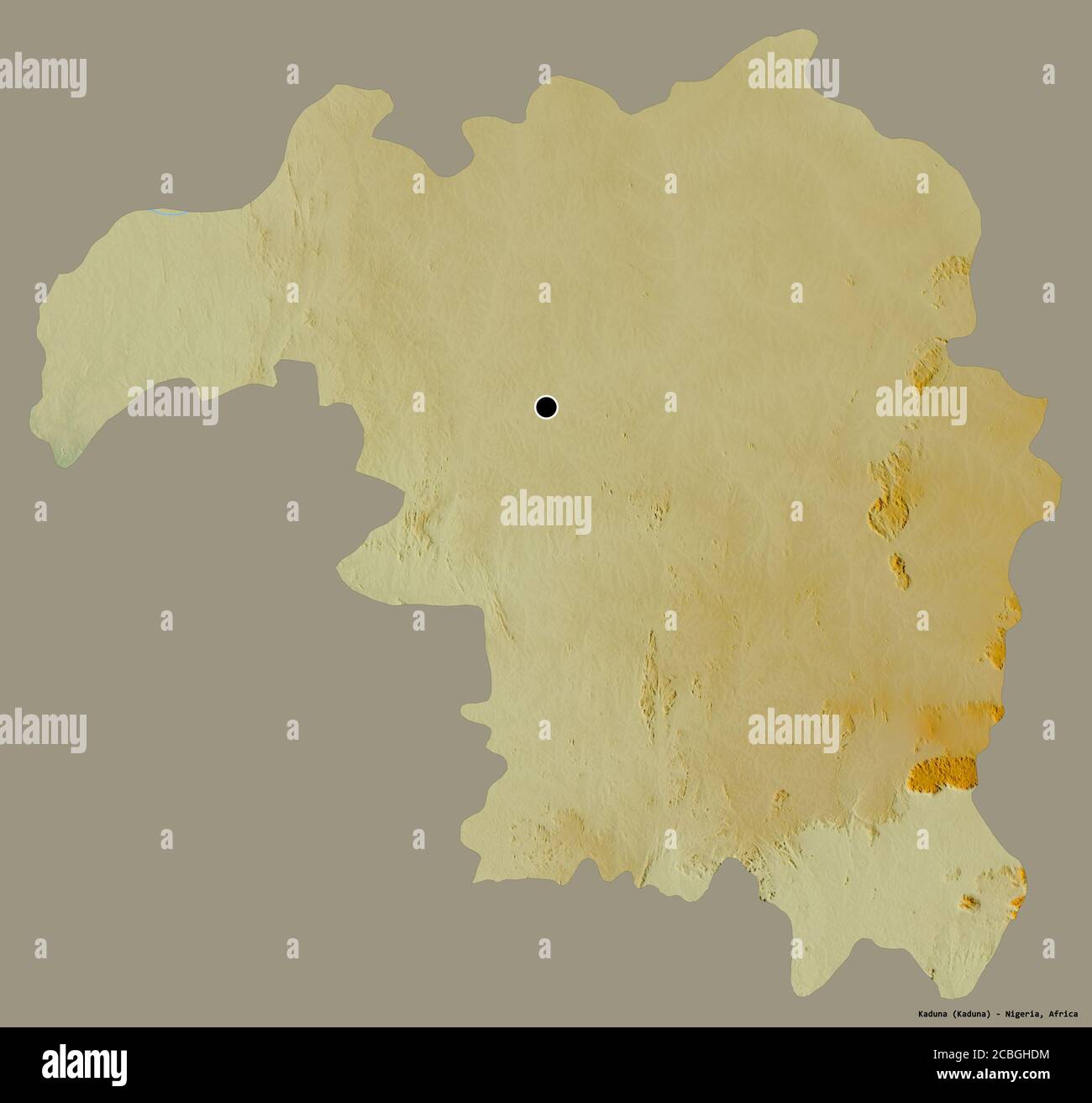 Shape of Kaduna, state of Nigeria, with its capital isolated on a solid ...