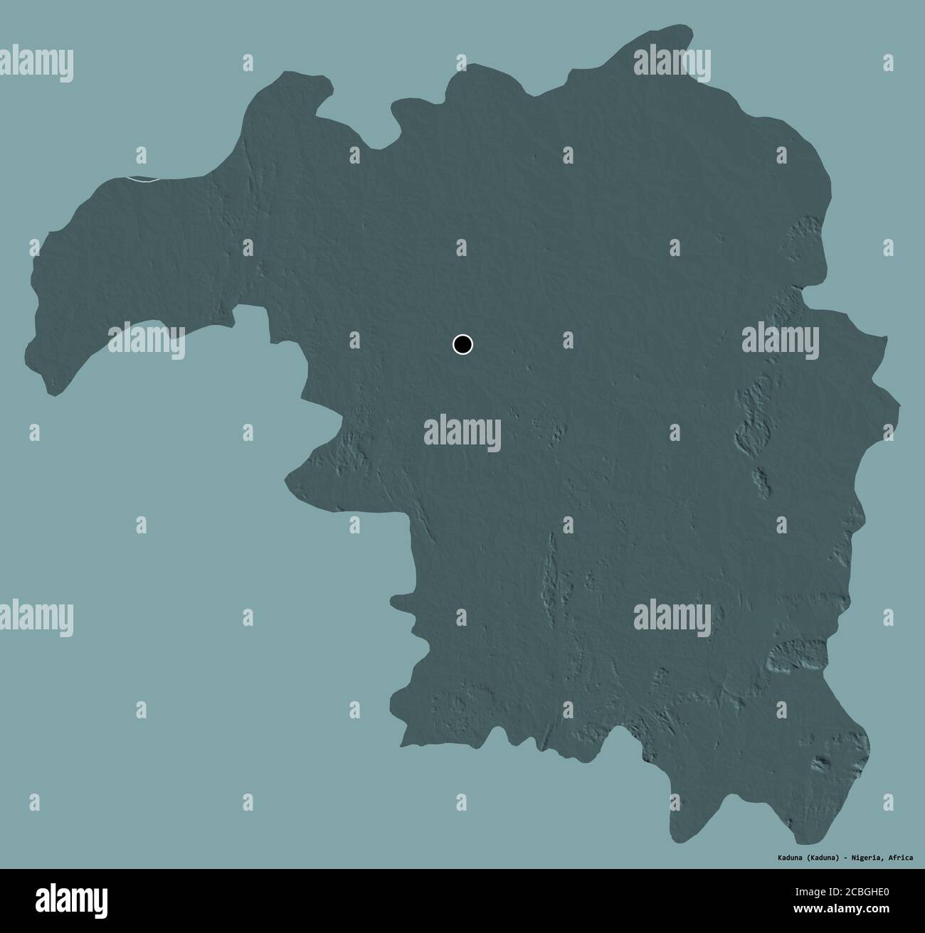 Shape of Kaduna, state of Nigeria, with its capital isolated on a solid ...