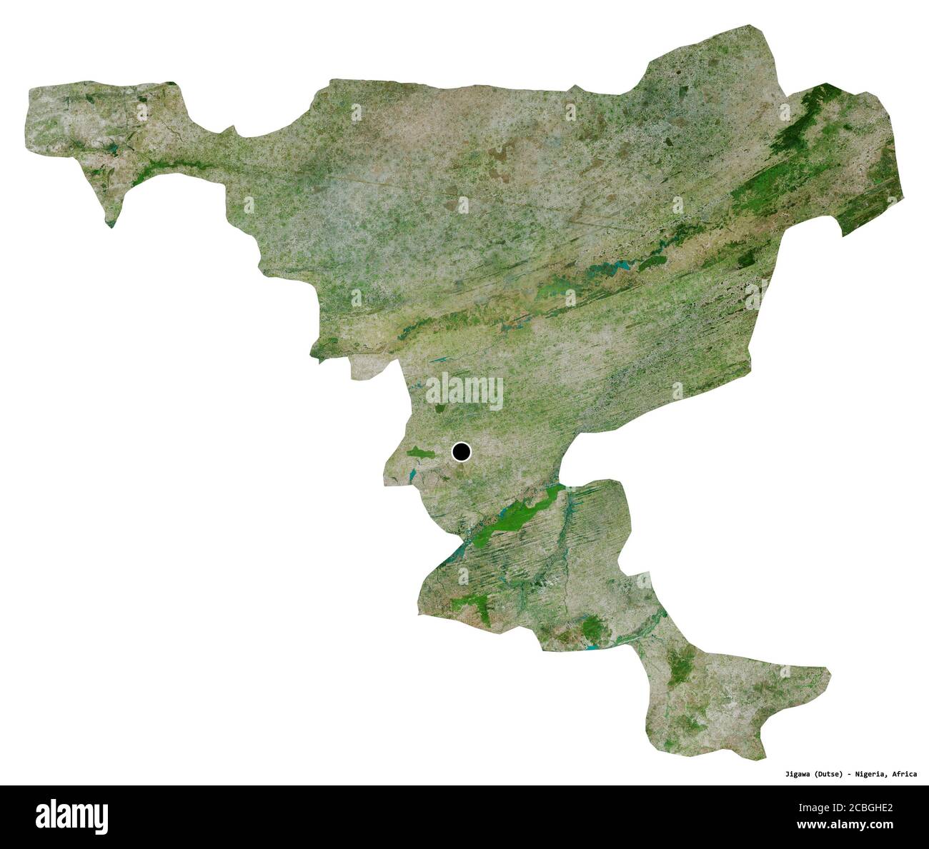 Shape of Jigawa, state of Nigeria, with its capital isolated on white ...