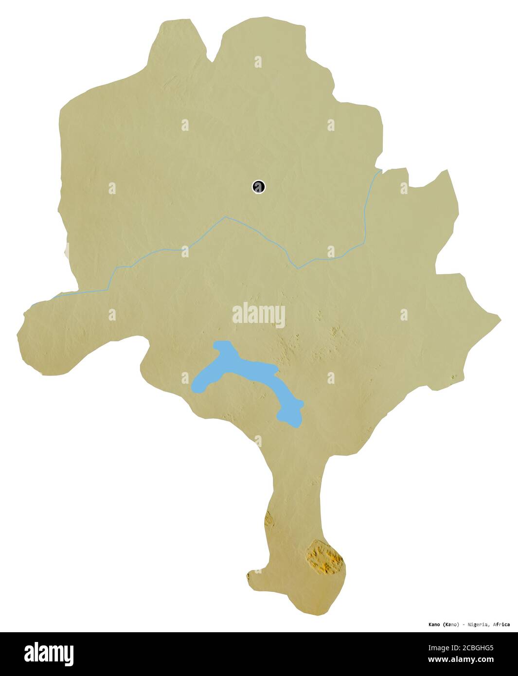 Shape of Kano, state of Nigeria, with its capital isolated on white ...