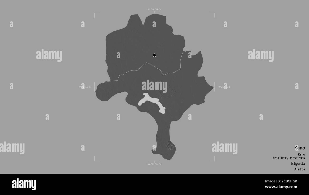 Area of Kano, state of Nigeria, isolated on a solid background in a ...