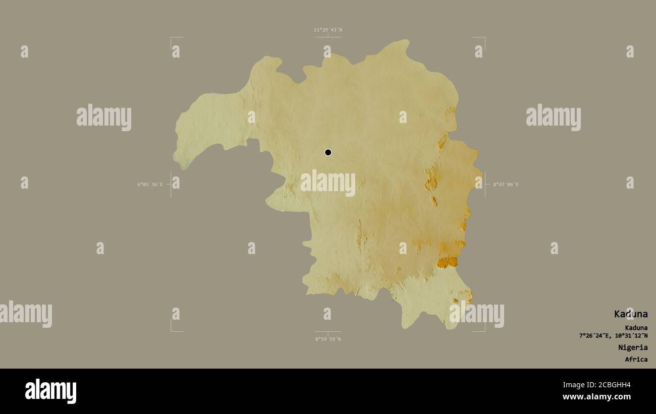 Area of Kaduna, state of Nigeria, isolated on a solid background in a ...