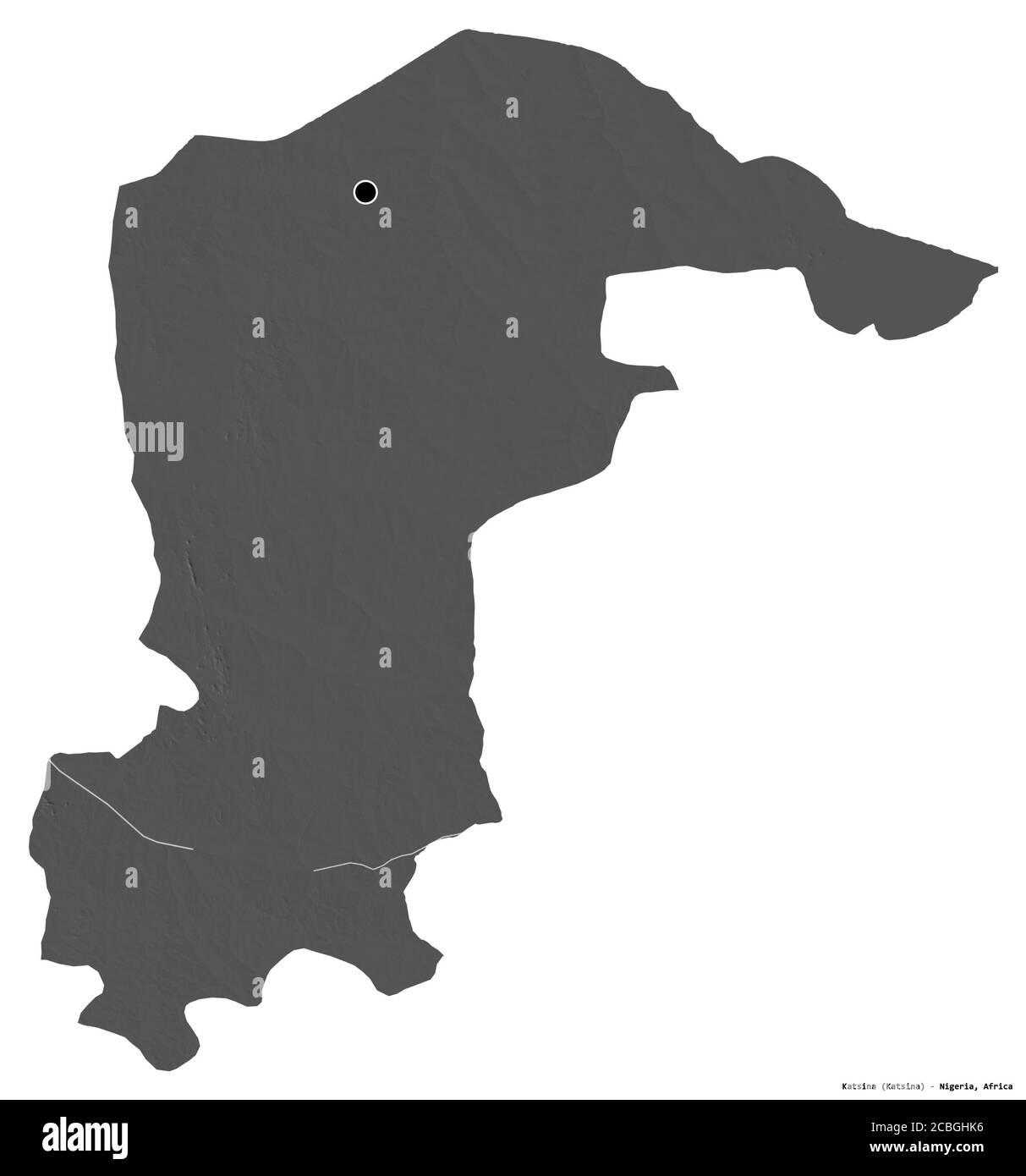 Shape of Katsina, state of Nigeria, with its capital isolated on white ...