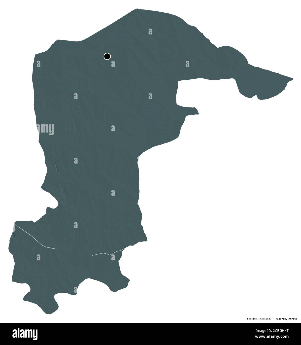 Shape of Katsina, state of Nigeria, with its capital isolated on white ...