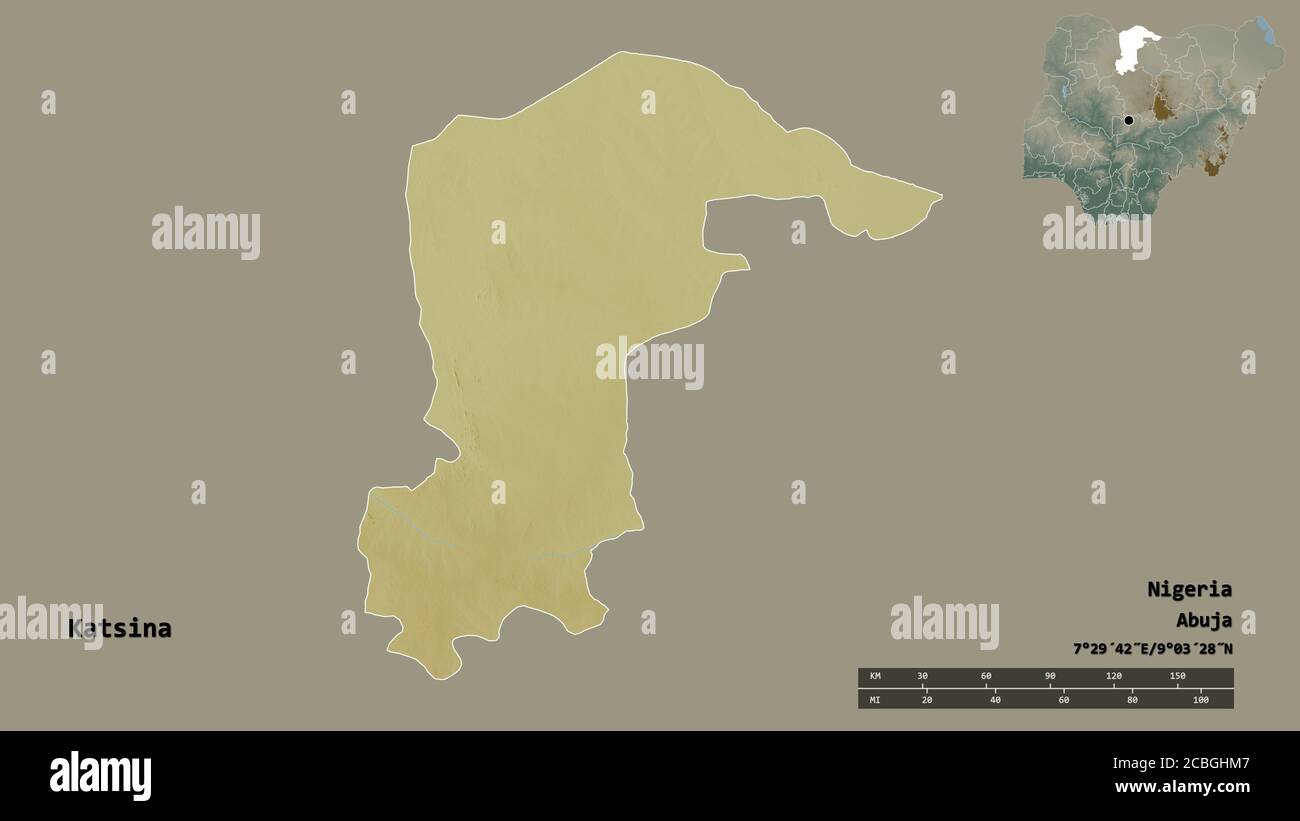 Shape of Katsina, state of Nigeria, with its capital isolated on solid ...