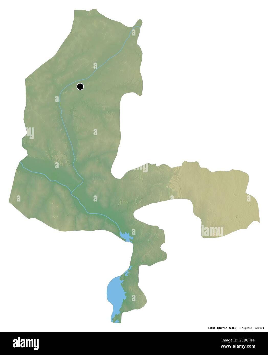 Shape of Kebbi, state of Nigeria, with its capital isolated on white ...