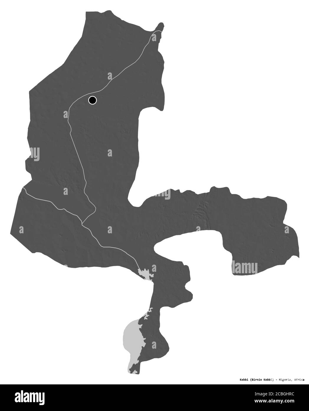 Shape of Kebbi, state of Nigeria, with its capital isolated on white ...