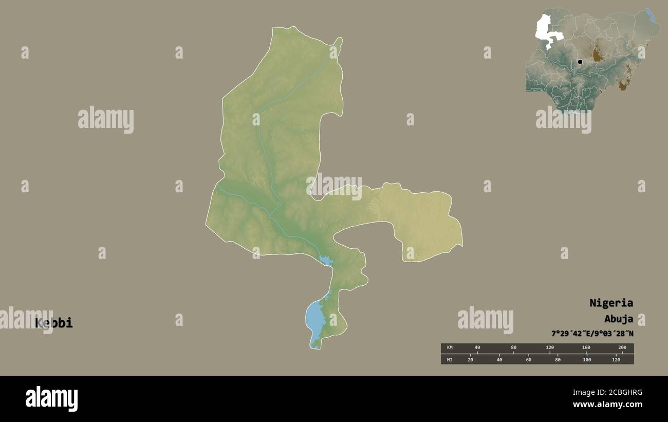 Shape of Kebbi, state of Nigeria, with its capital isolated on solid ...