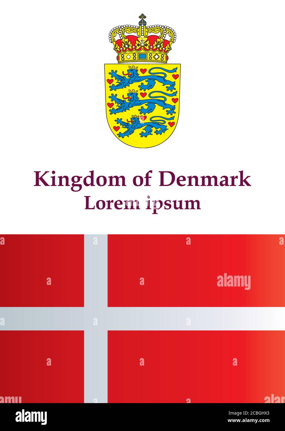 Flag of Denmark, Kingdom of Denmark. Template for award design, an ...