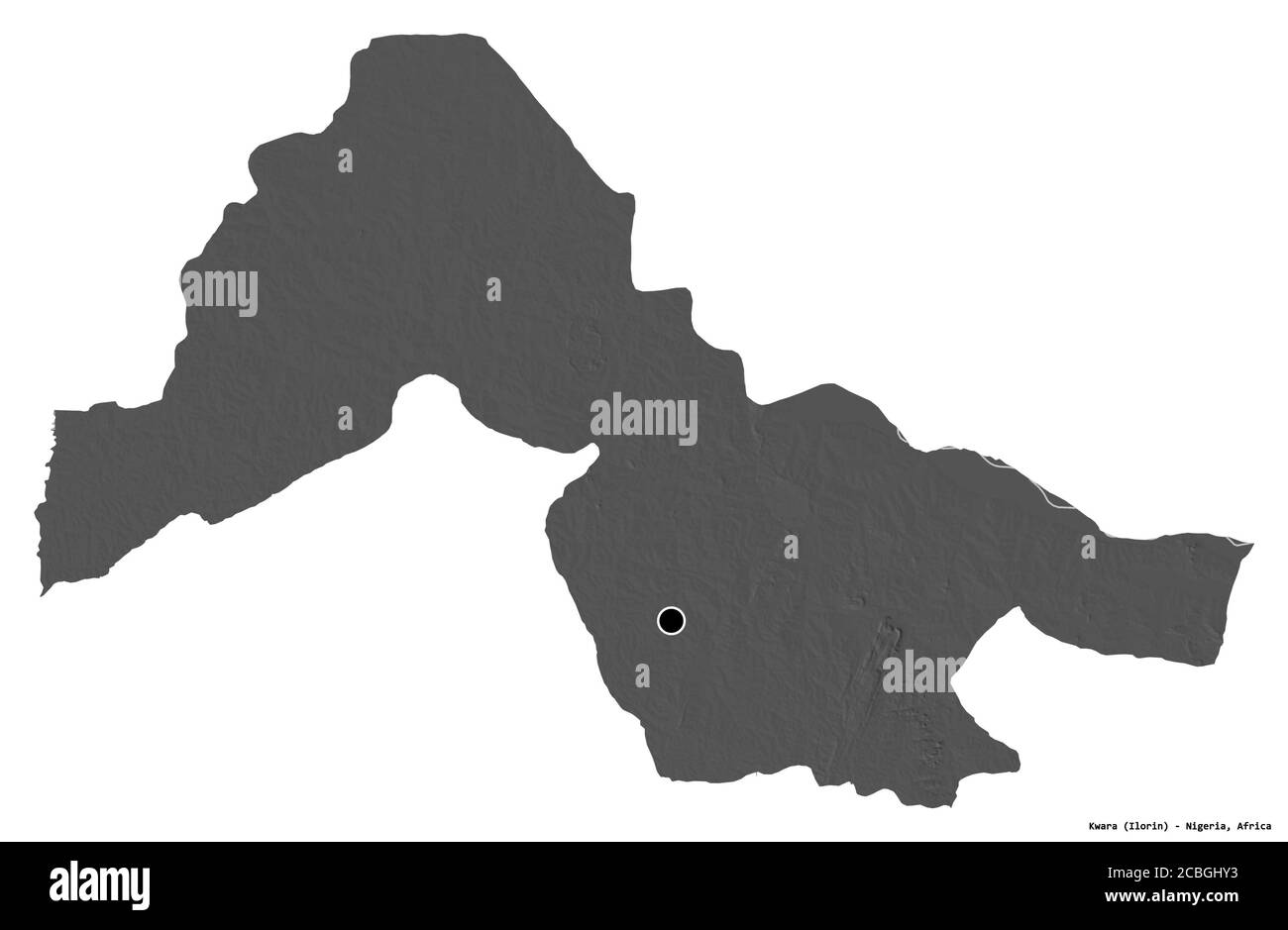 Shape of Kwara, state of Nigeria, with its capital isolated on white ...