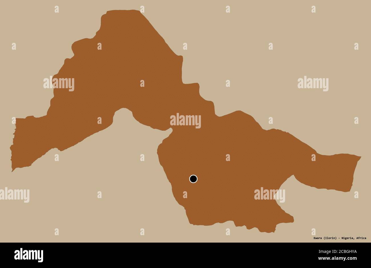 Shape of Kwara, state of Nigeria, with its capital isolated on a solid ...