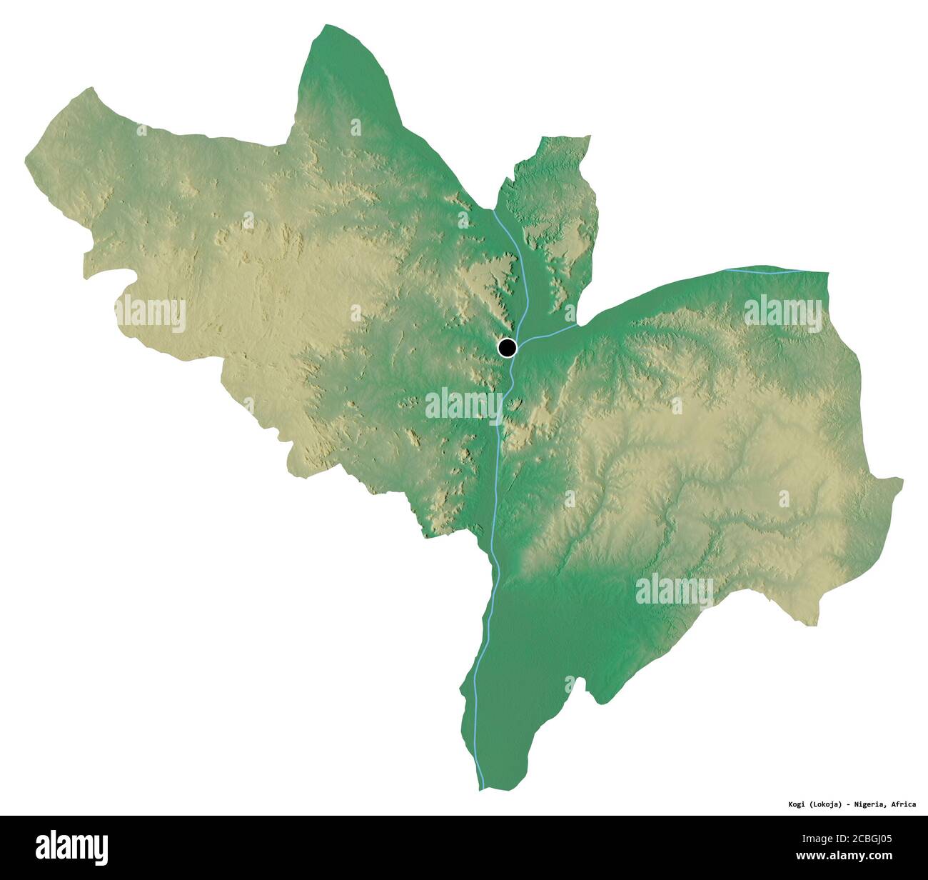 Shape of Kogi, state of Nigeria, with its capital isolated on white ...