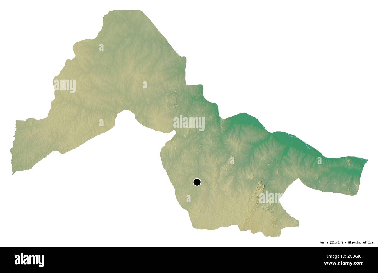 Shape of Kwara, state of Nigeria, with its capital isolated on white ...