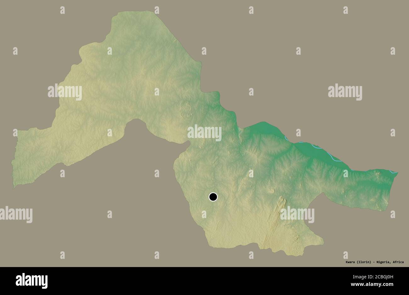 Shape of Kwara, state of Nigeria, with its capital isolated on a solid ...