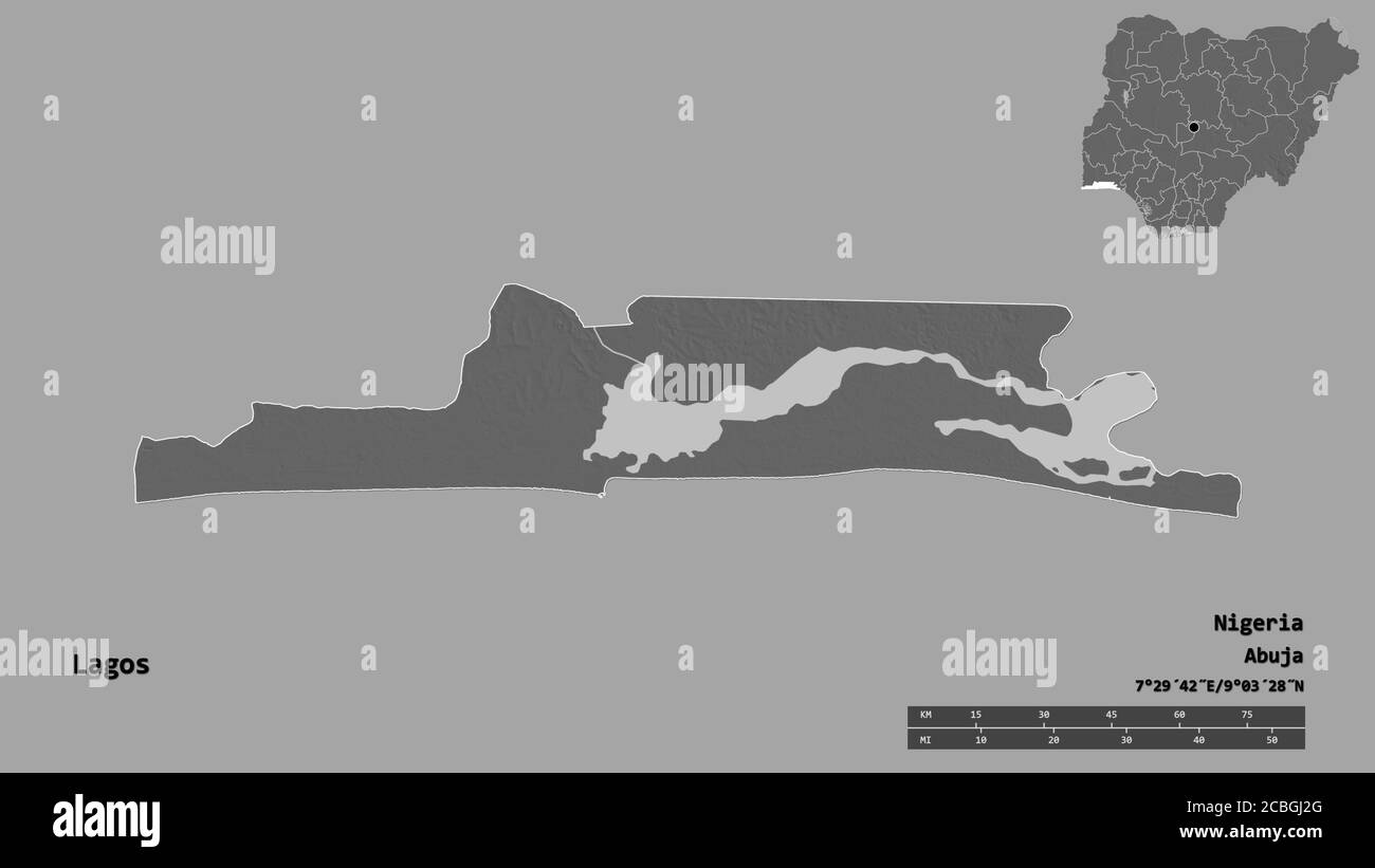 Shape of Lagos, state of Nigeria, with its capital isolated on solid ...