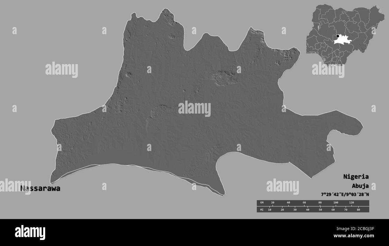 Shape of Nassarawa, state of Nigeria, with its capital isolated on ...