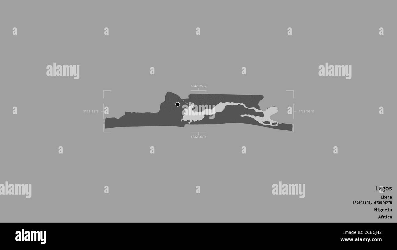 Area of Lagos, state of Nigeria, isolated on a solid background in a ...