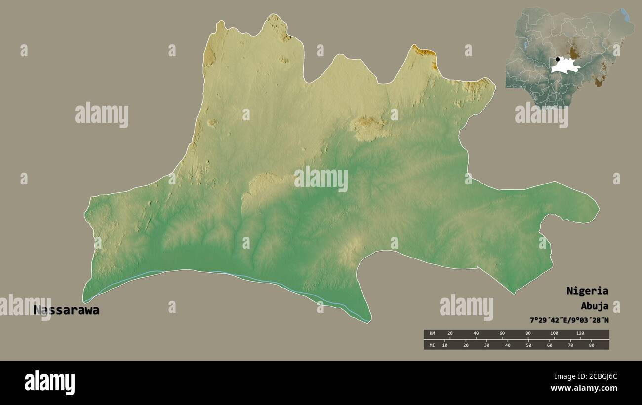 Shape of Nassarawa, state of Nigeria, with its capital isolated on ...