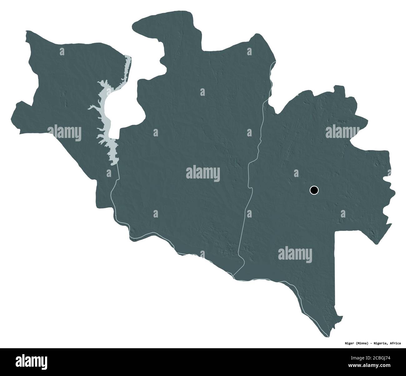 Shape of Niger, state of Nigeria, with its capital isolated on white ...