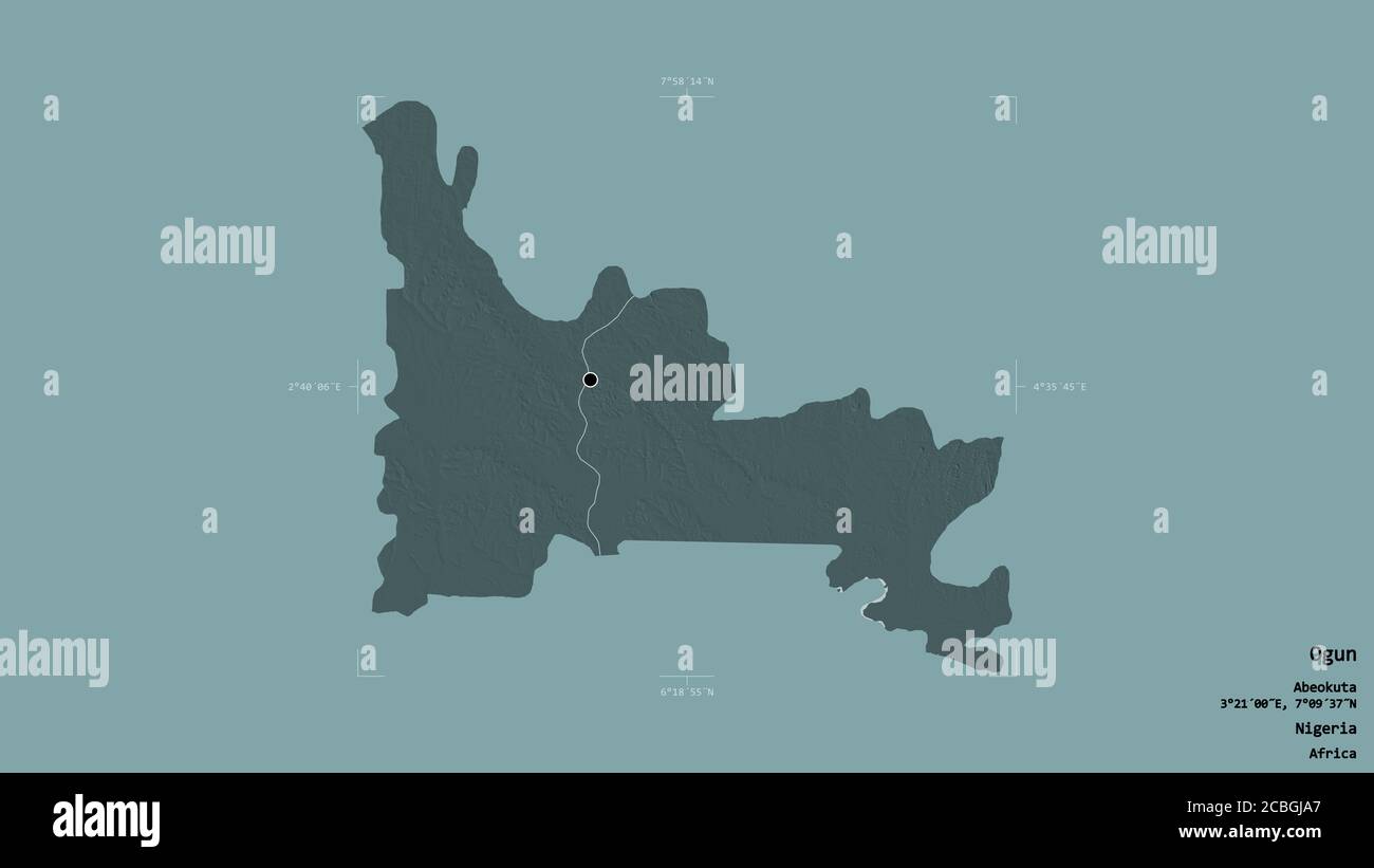 Area of Ogun, state of Nigeria, isolated on a solid background in a ...