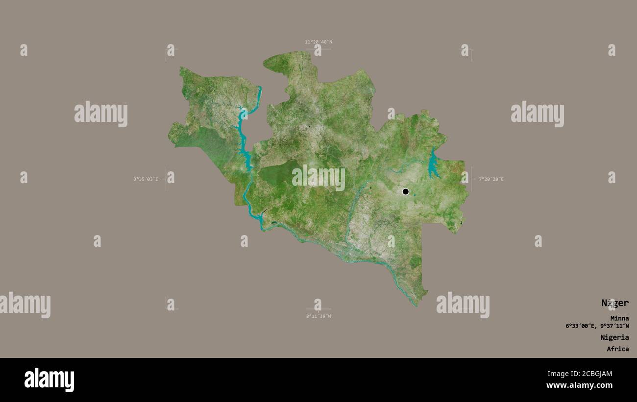 Area of Niger, state of Nigeria, isolated on a solid background in a ...