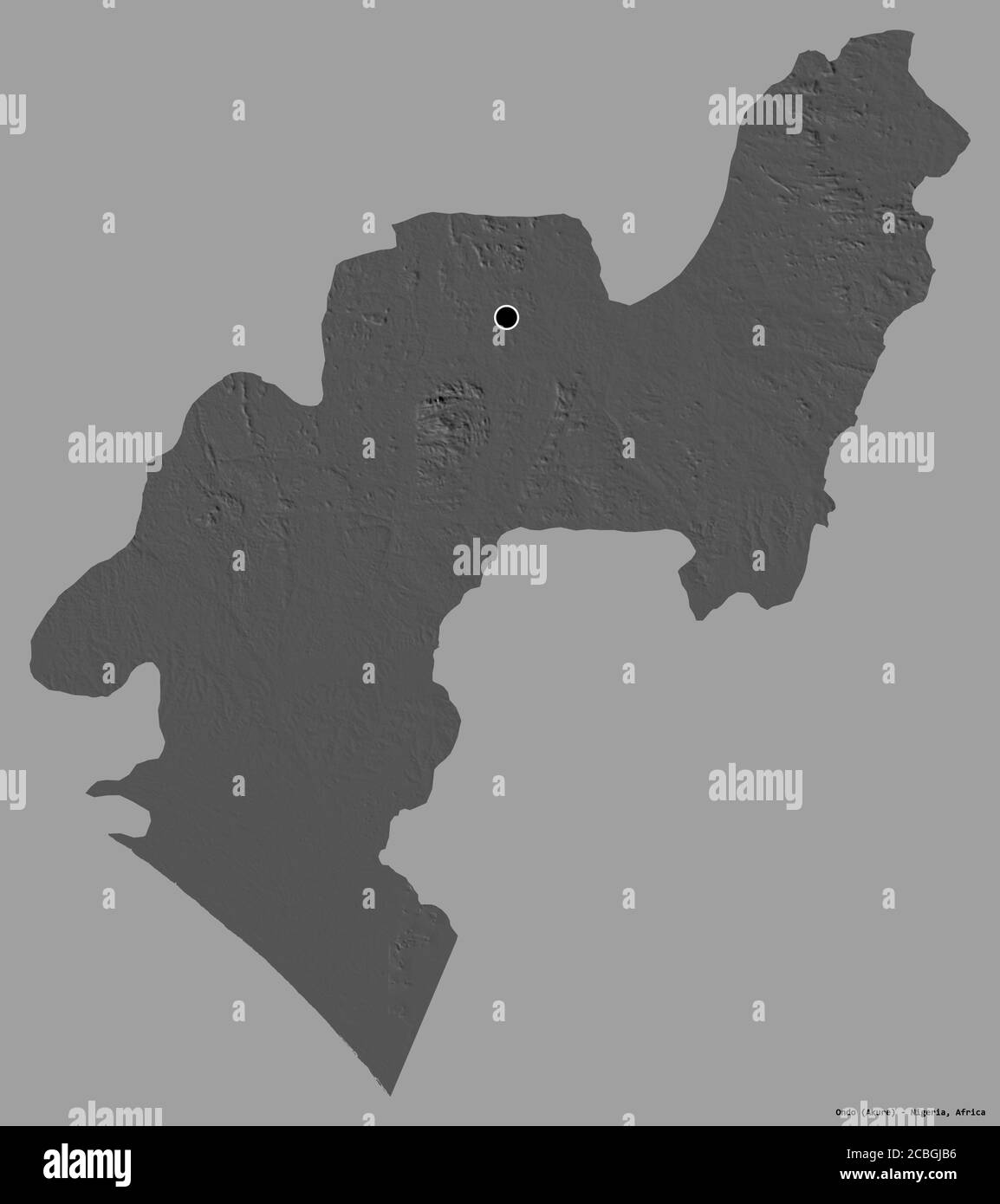 Shape of Ondo, state of Nigeria, with its capital isolated on a solid ...