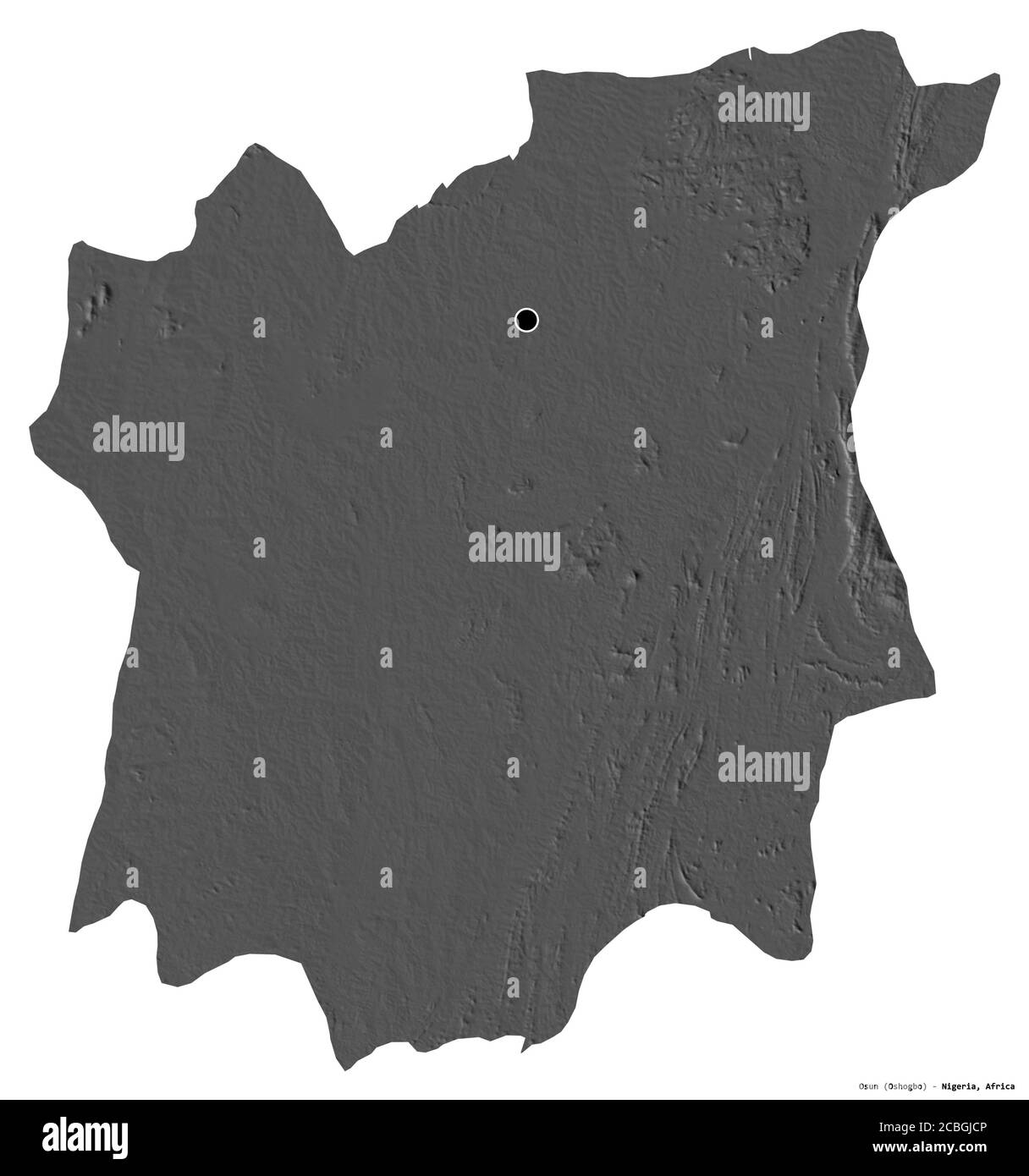 Shape of Osun, state of Nigeria, with its capital isolated on white ...