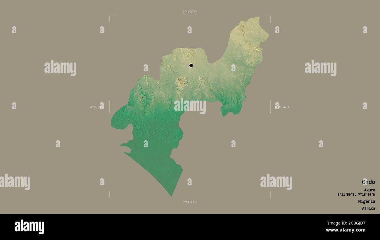 Area of Ondo, state of Nigeria, isolated on a solid background in a ...