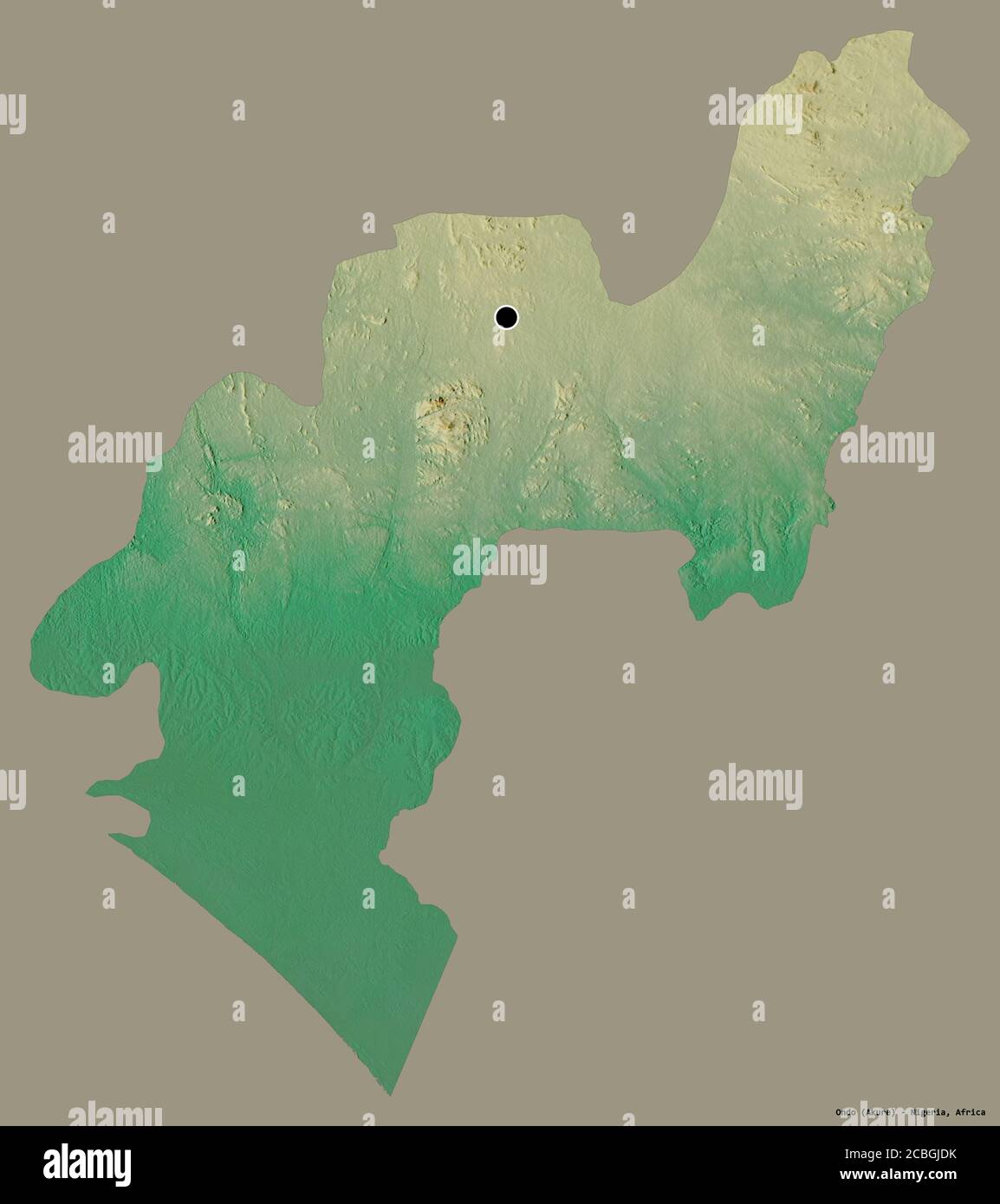 Shape of Ondo, state of Nigeria, with its capital isolated on a solid ...