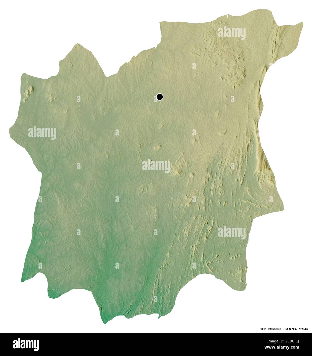 Shape of Osun, state of Nigeria, with its capital isolated on white ...