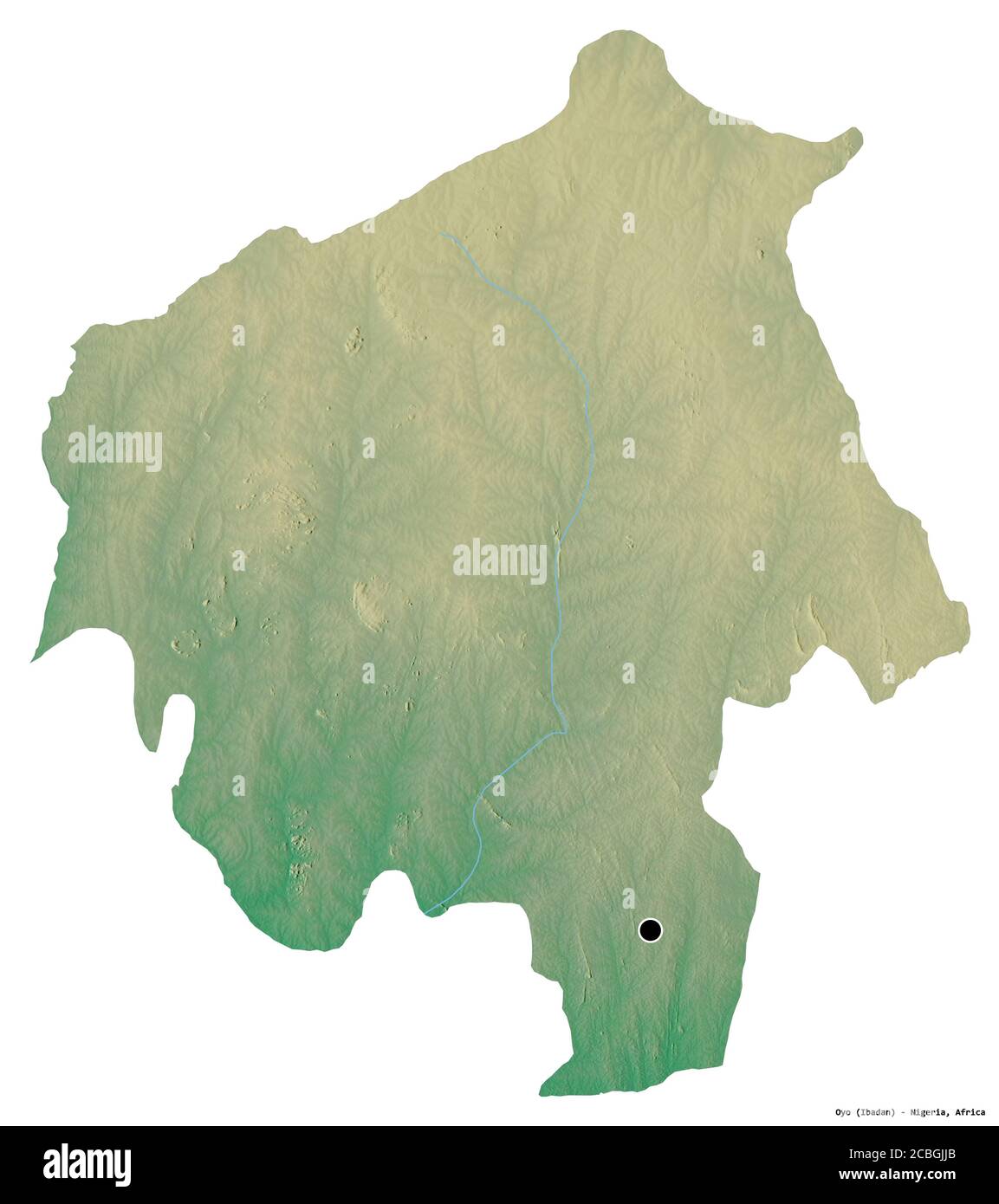 Shape of Oyo, state of Nigeria, with its capital isolated on white ...