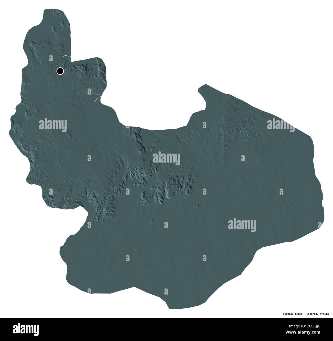 Shape of Plateau, state of Nigeria, with its capital isolated on white ...