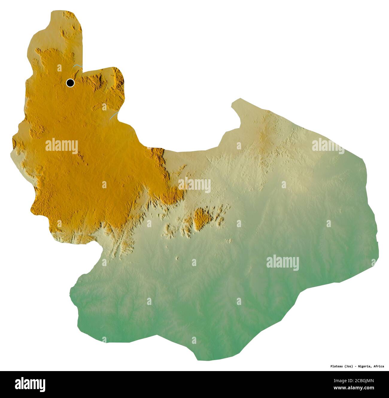 Shape of Plateau, state of Nigeria, with its capital isolated on white ...