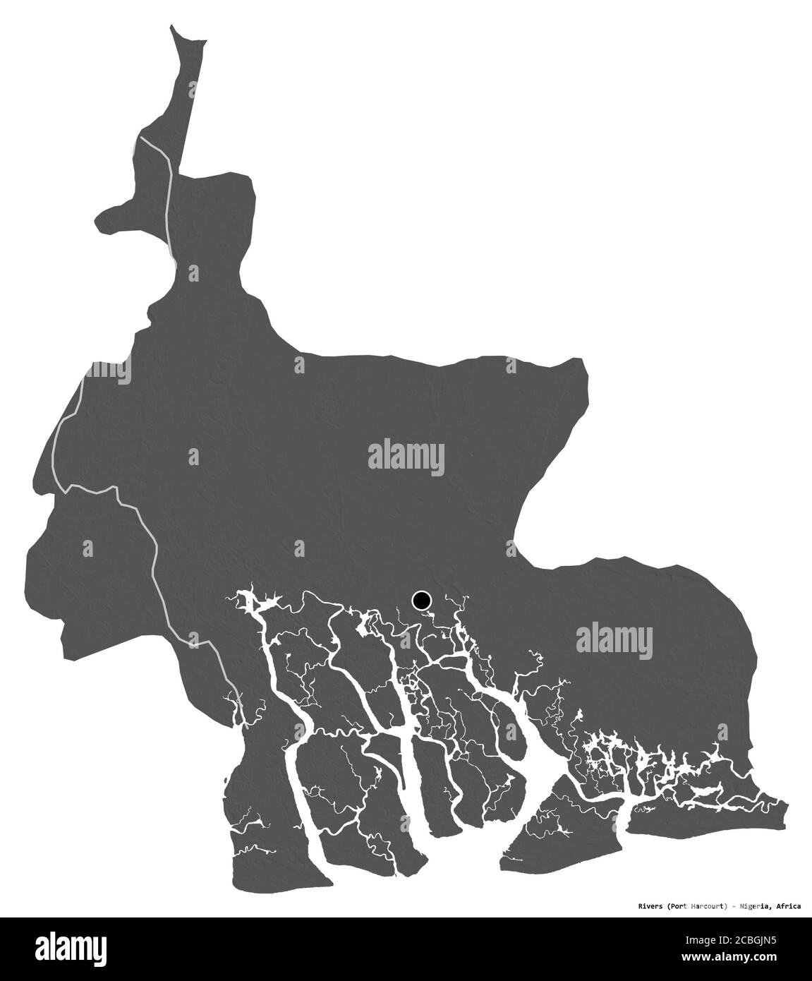 Shape of Rivers, state of Nigeria, with its capital isolated on white ...
