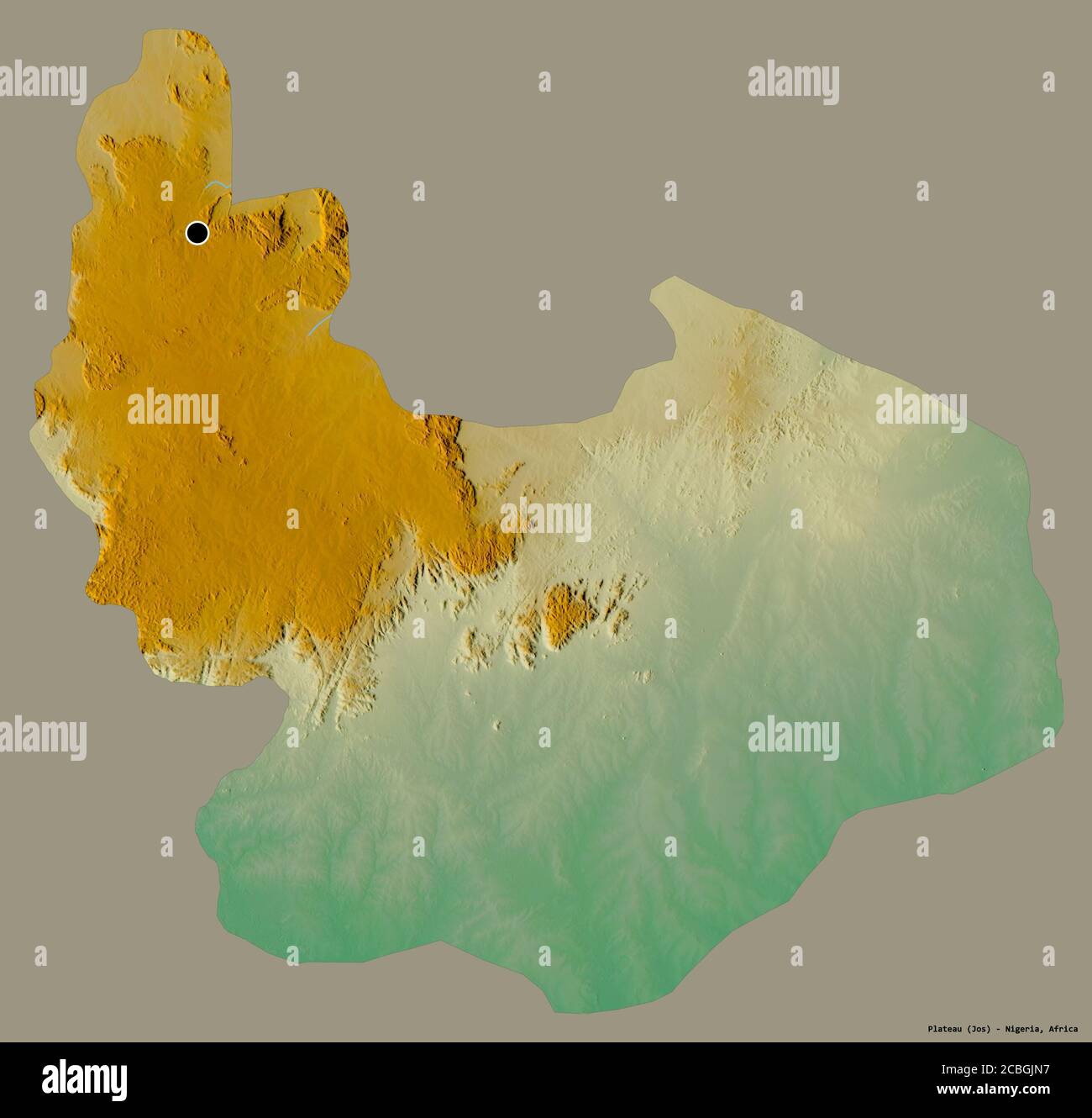 Shape of Plateau, state of Nigeria, with its capital isolated on a ...