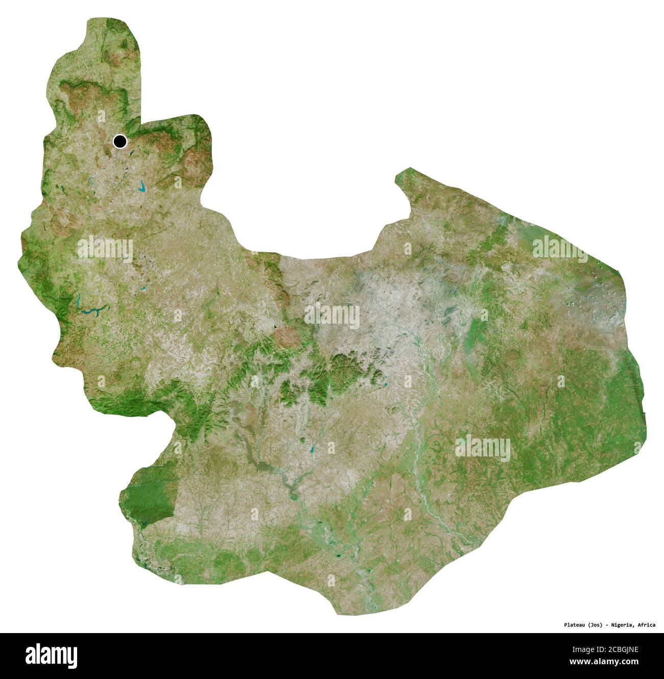 Shape of Plateau, state of Nigeria, with its capital isolated on white ...