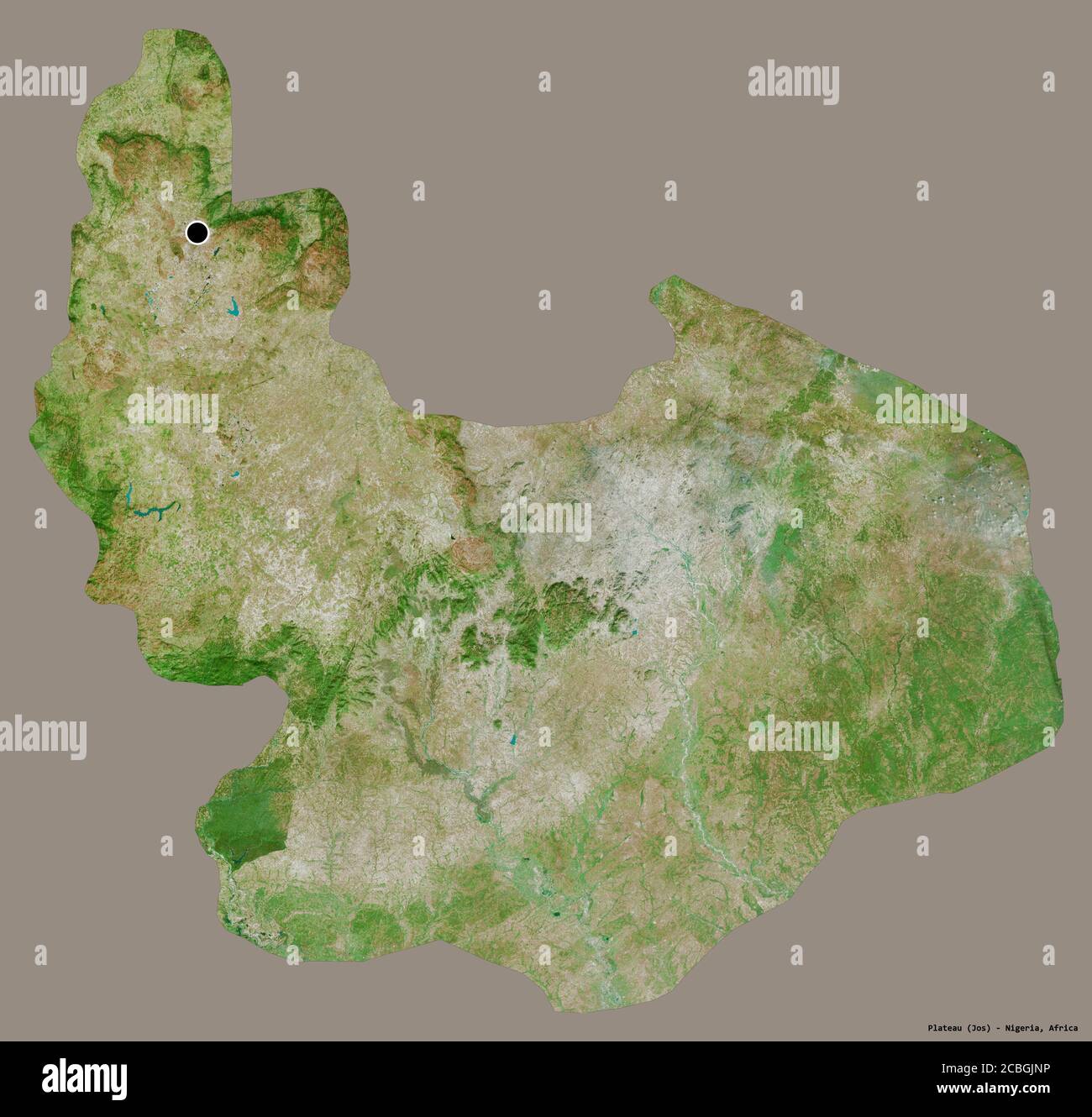Shape of Plateau, state of Nigeria, with its capital isolated on a ...