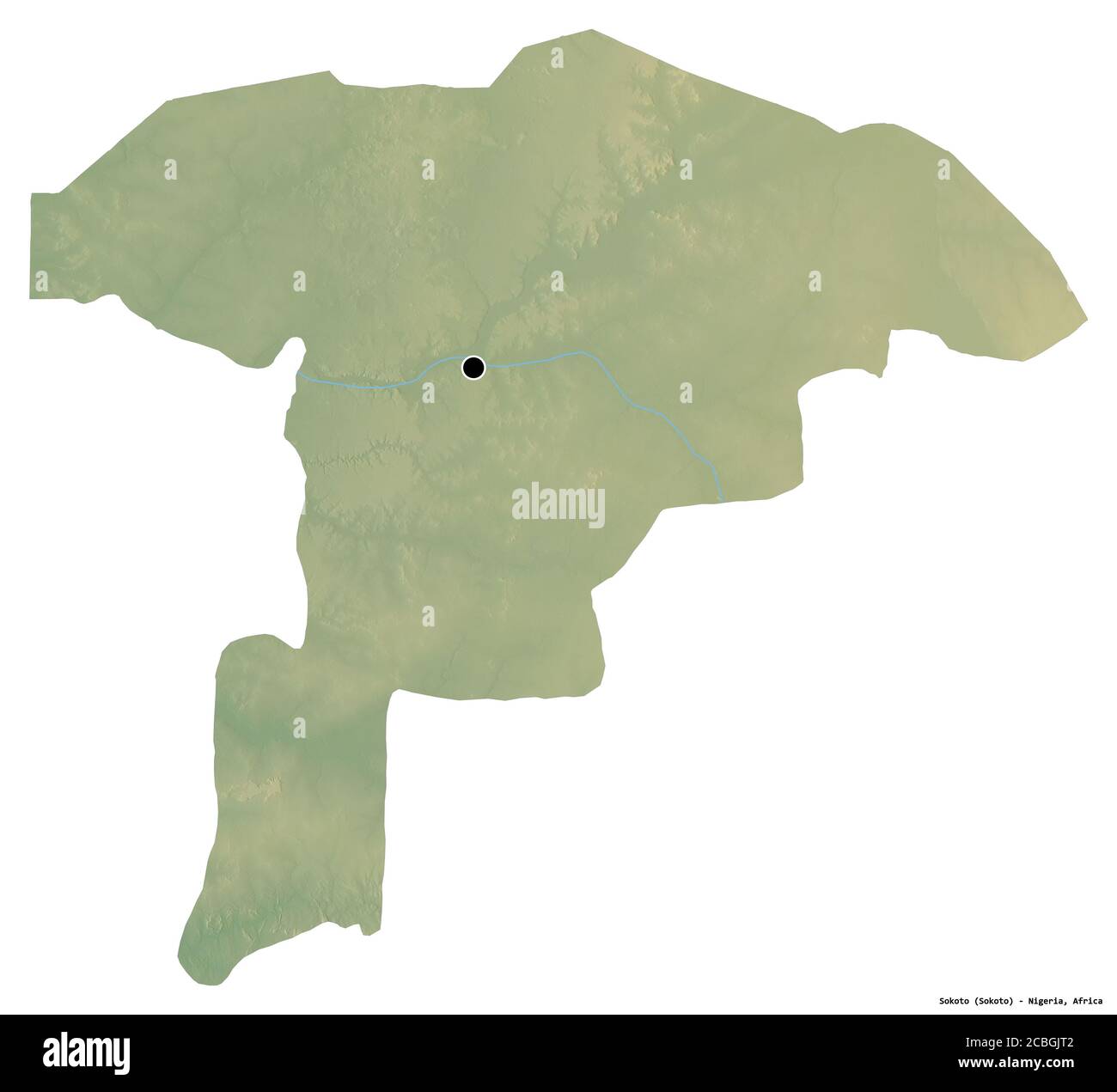 Shape of Sokoto, state of Nigeria, with its capital isolated on white ...