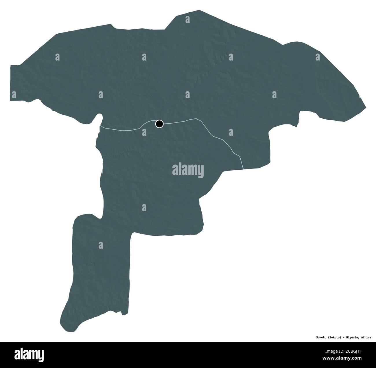 Shape of Sokoto, state of Nigeria, with its capital isolated on white ...